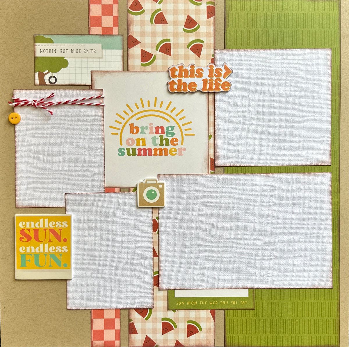 Bring On The Summer, Summer themed 2 Page Scrapbooking Layout Kit DIY, – Crop-A-Latte