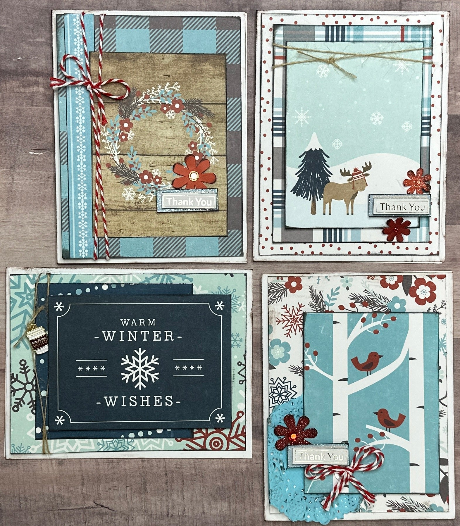 Winter Thank You, Thank You themed Card Kit- 4 pack DIY Winter Card Ma ...