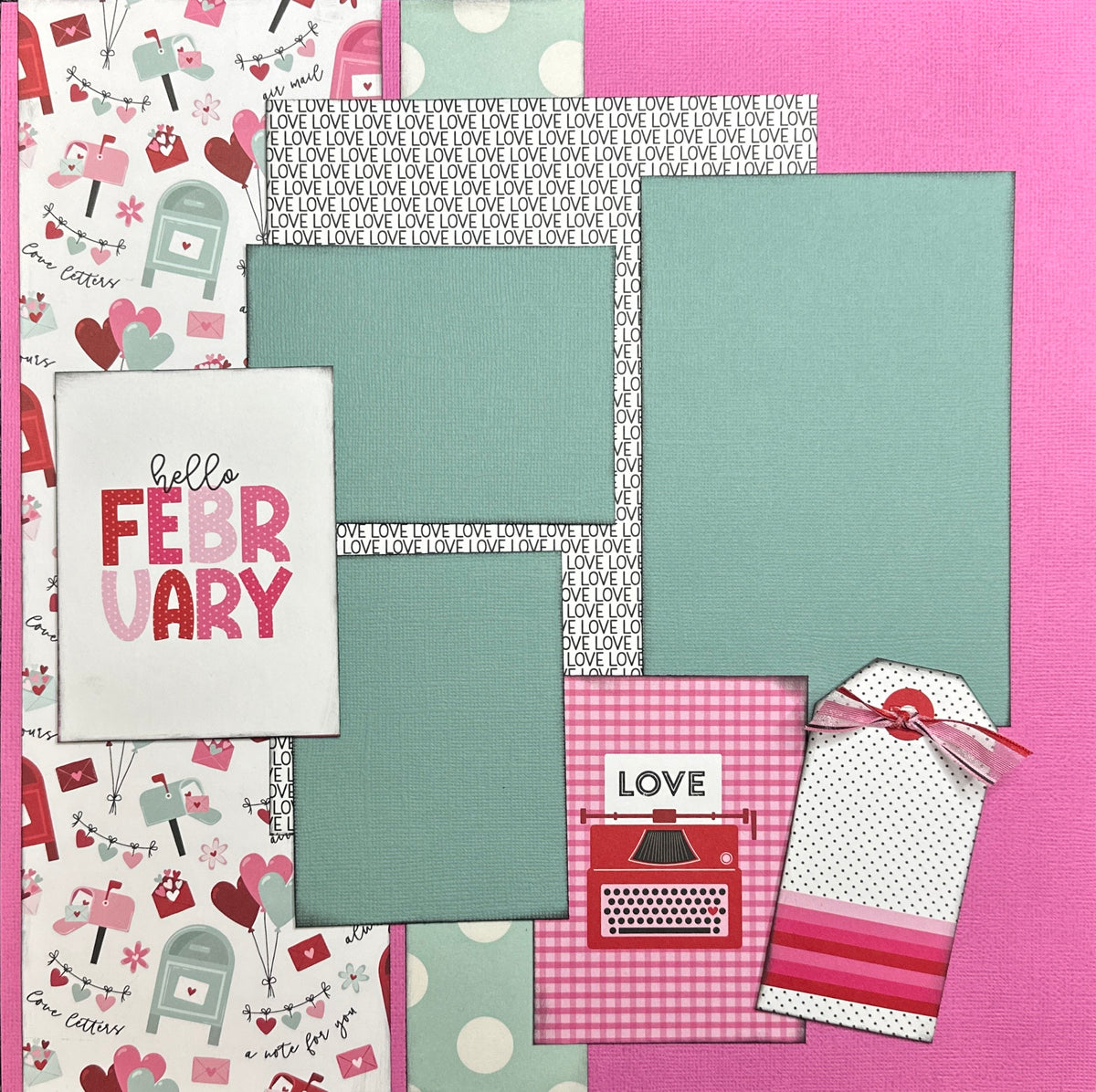 Hello February, Calendar themed 2 Page Scrapbooking Layout Kit, Scrapb ...