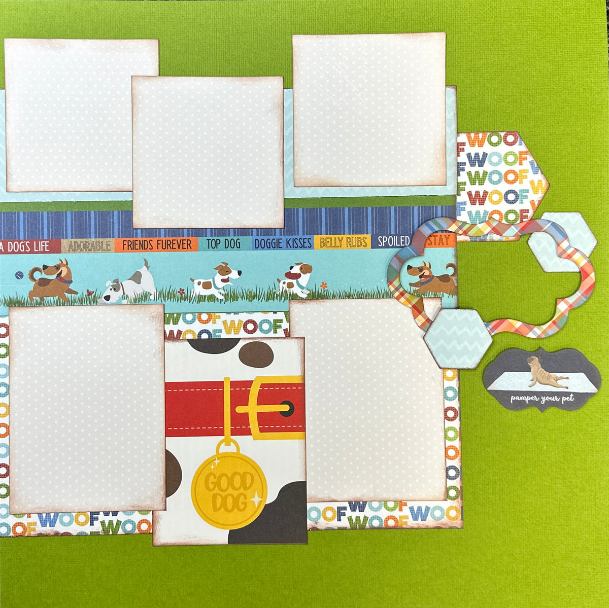PRE-ASSEMBLED VERSION - Woof Woof Bark Repeat Dog themed 2 page scrapb ...