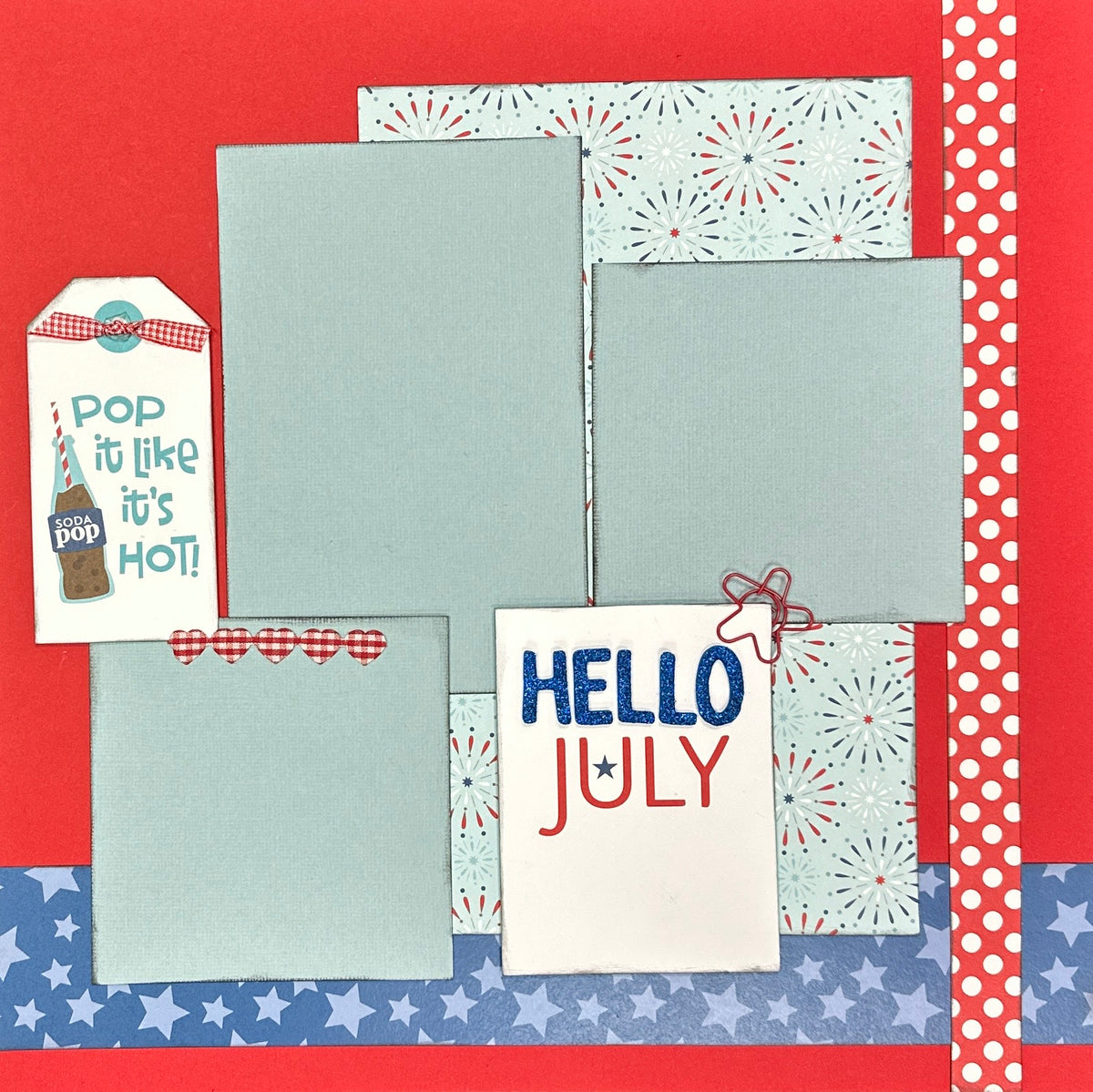Hello July, Calendar themed 2 Page Scrapbooking Layout Kit, Scrapbooki ...