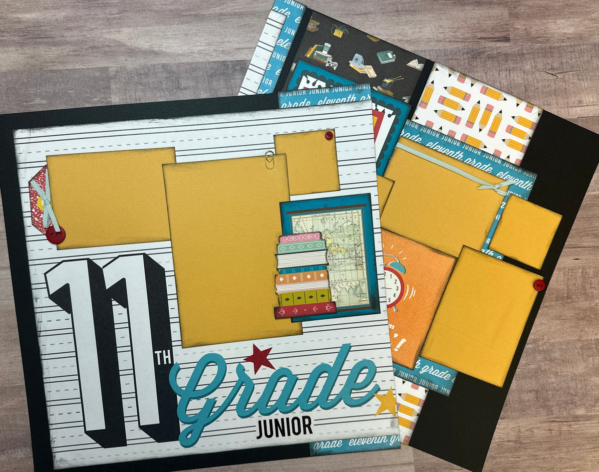 PRE-ASSEMBLED VERSION - 11th Grade Junior, School themed 2 page scrapb ...