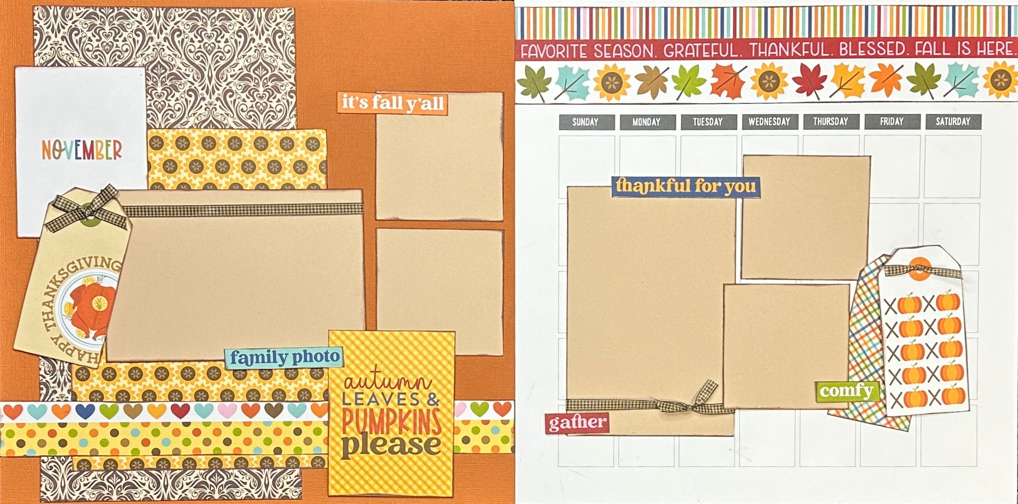 Hello November, Calendar themed 2 Page Scrapbooking Layout Kit, Scrapb ...