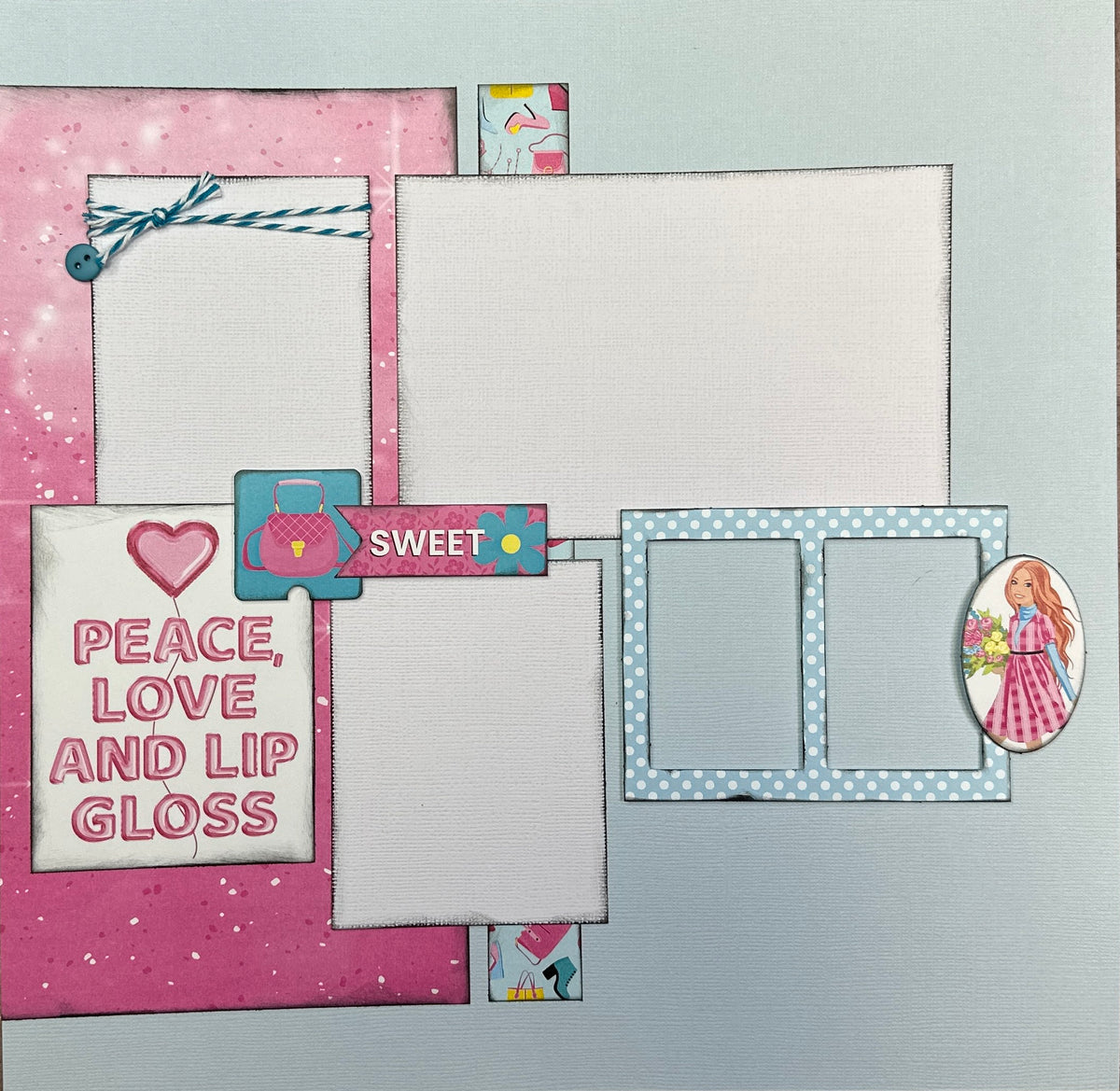 Peace, Love And Lipgloss, Barbie Inspired Themed 2 page Scrapbooking L ...