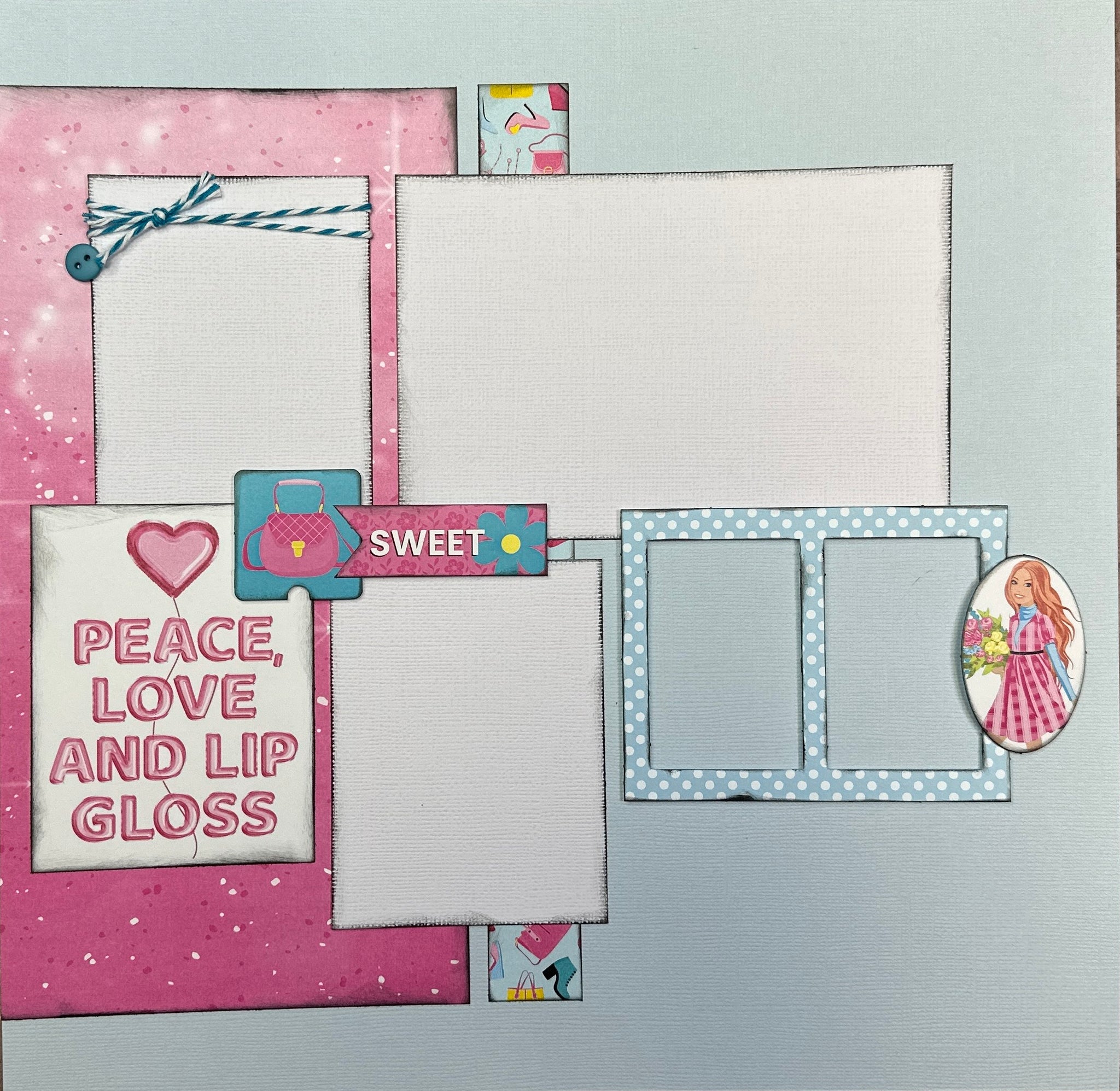 Peace, Love And Lipgloss, Barbie Inspired Themed 2 page Scrapbooking L ...