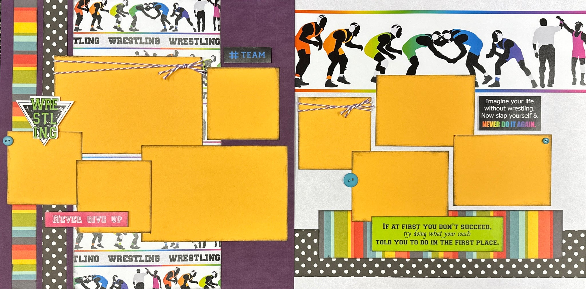 Wrestling Never Give Up, Wrestling themed 2 Page Scrapbooking Layout K ...