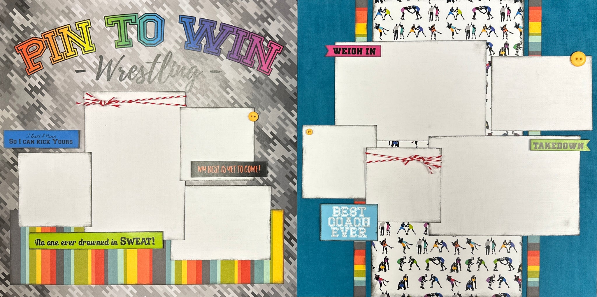 Pin to Win - Wrestling, Wrestling themed 2 Page Scrapbooking Layout Ki ...