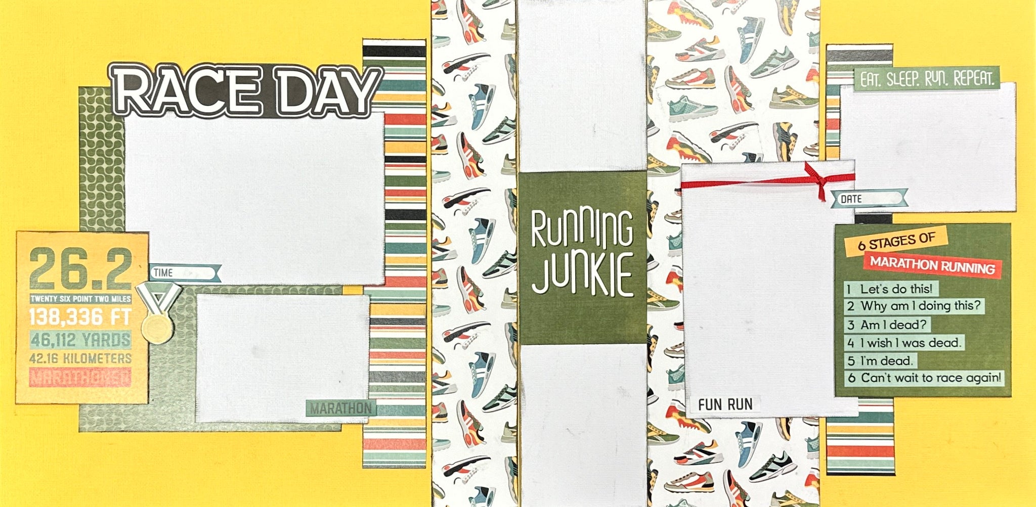 Marathon Race Day, Running Themed DIY 2 Page Scrapbooking Layout Kit ...